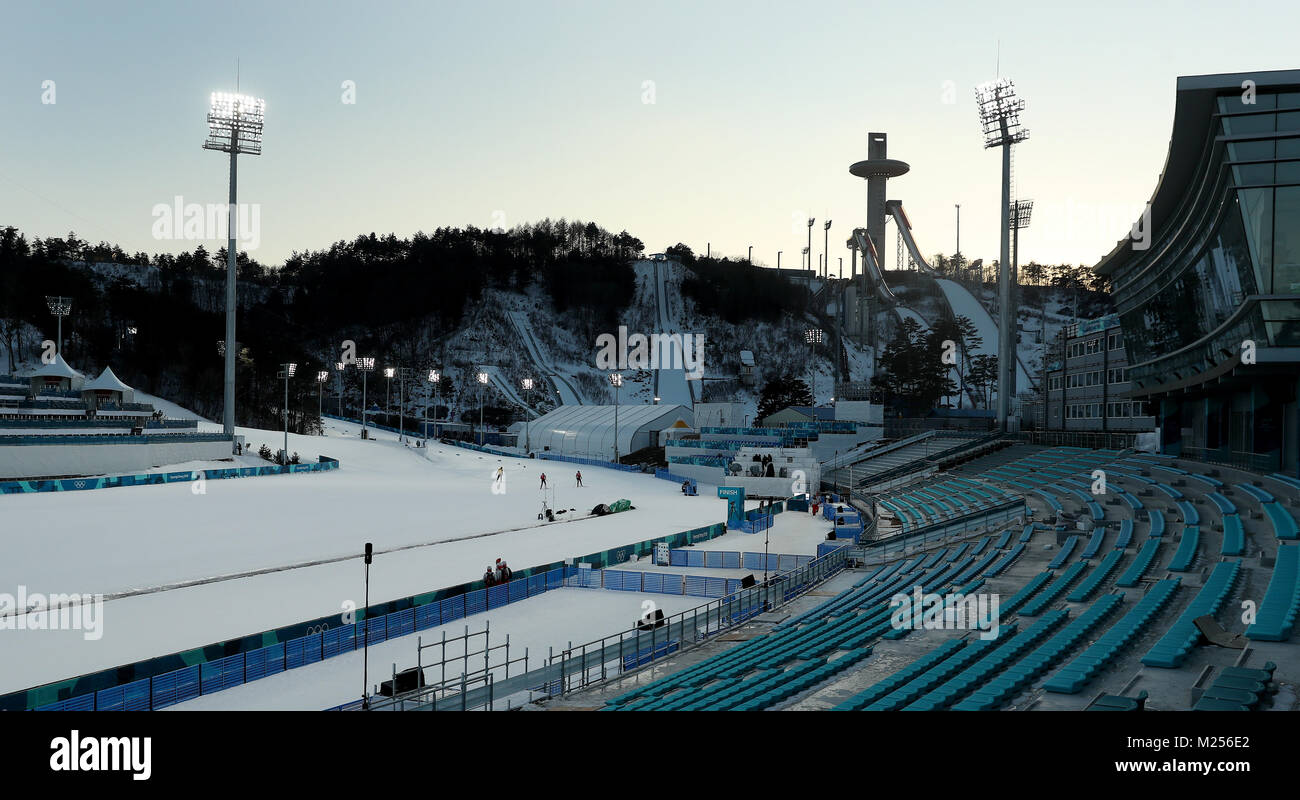 A general view of the Biathlon arena and ski jumps during a preview day ...