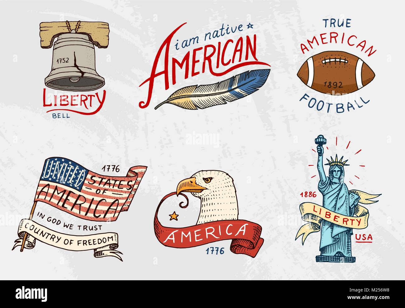 native american set. old, labels or badges for camping, hiking, hunting ...