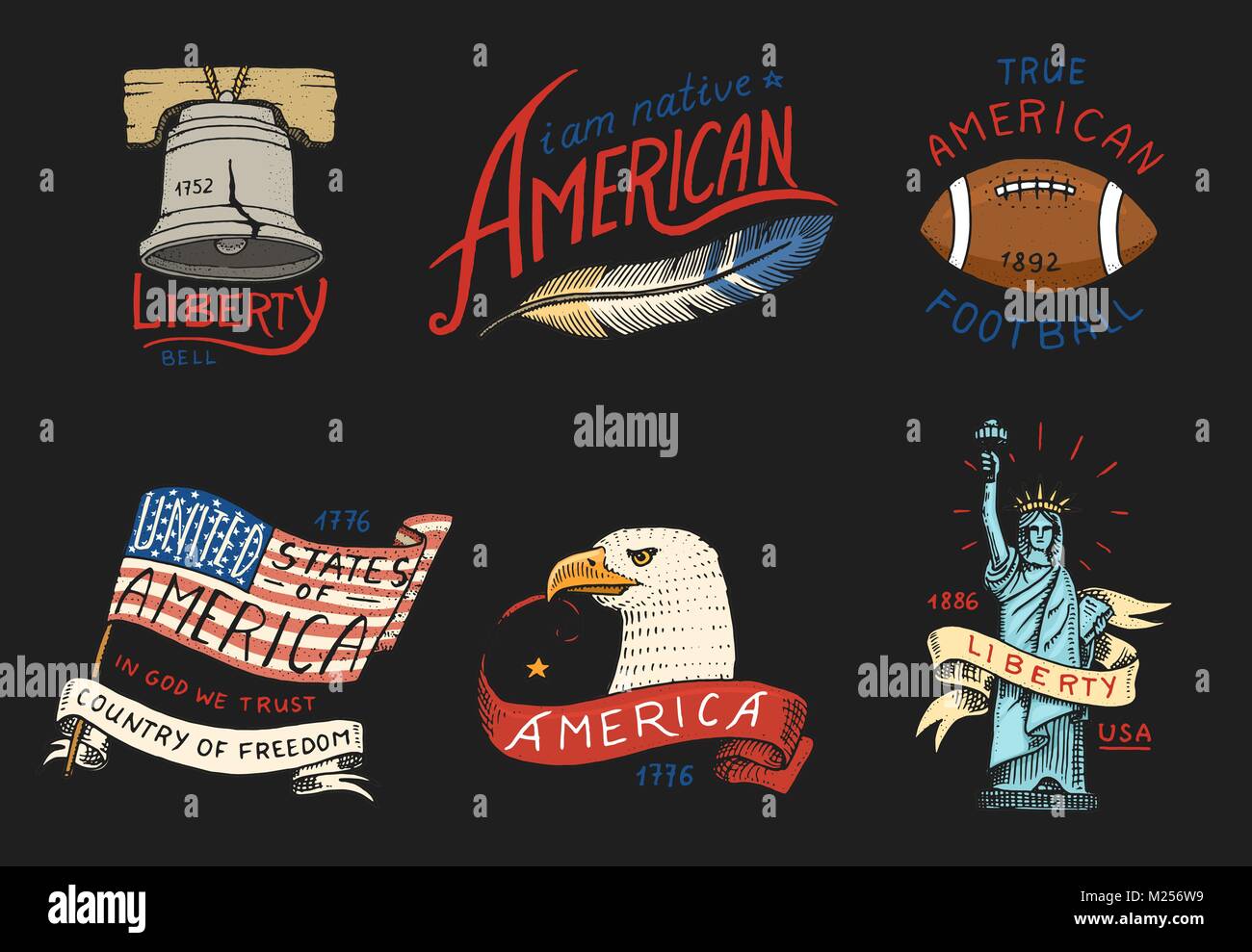 native american set. old, labels or badges for camping, hiking, hunting ...