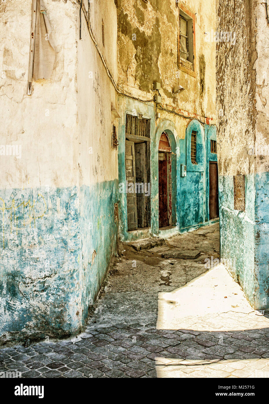 Colorful weathered street in Essaouira, Morocco Stock Photo - Alamy