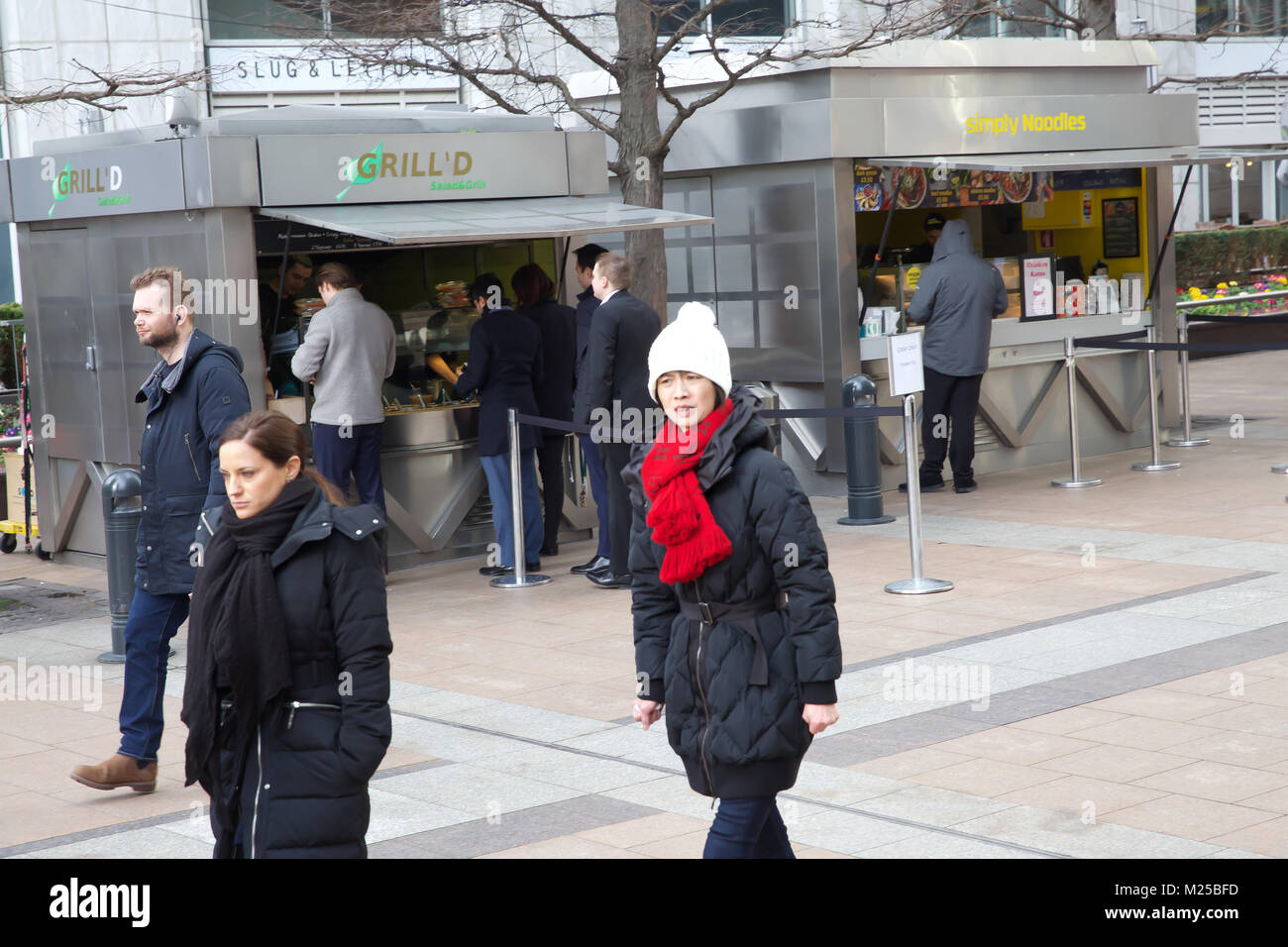London,UK,5TH February 2018,Dull, cold and miserable by Canary Wharf in ...