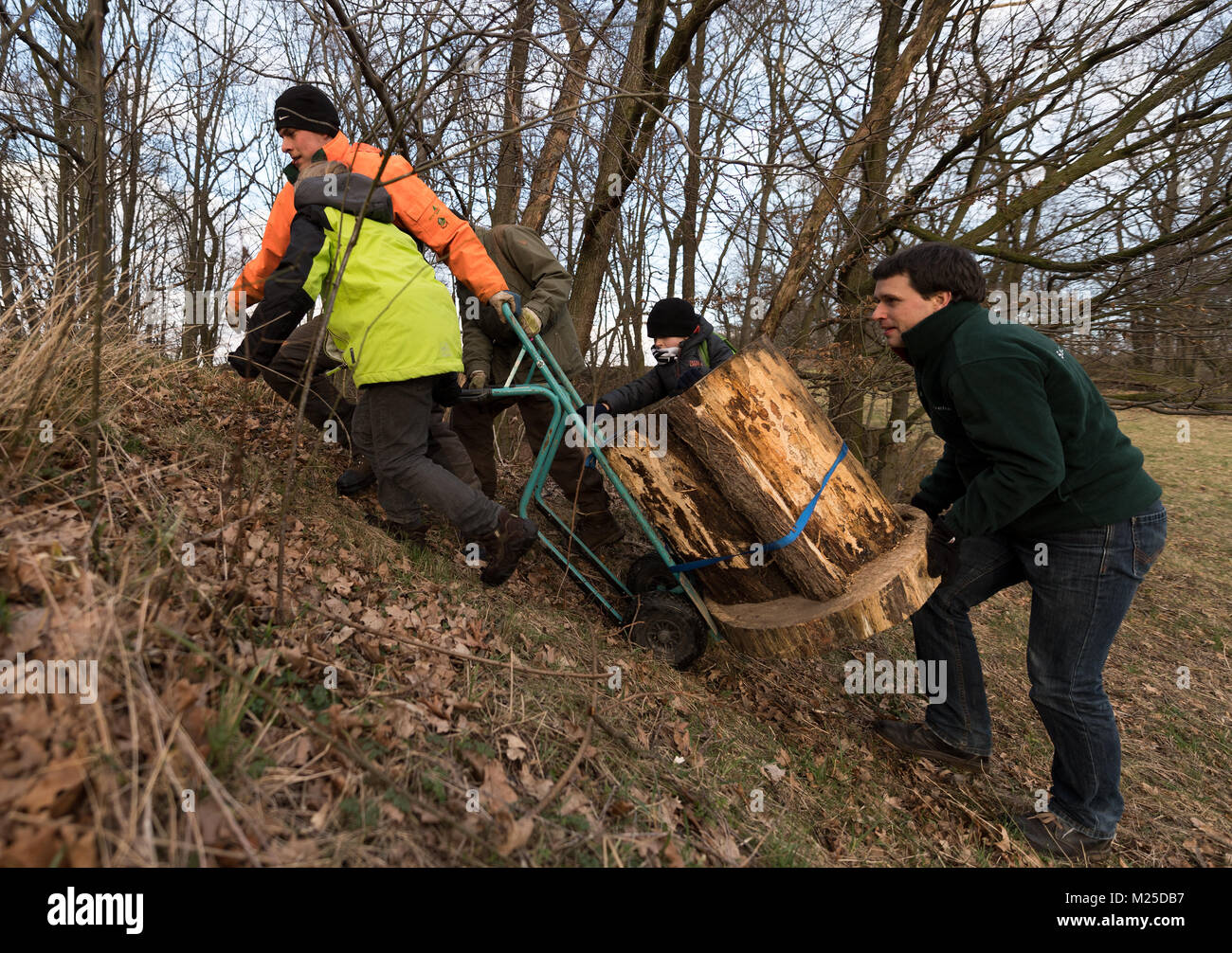 Project co-ordinator Jan Peper (r) and ranger Lorenz Richter carry a ...