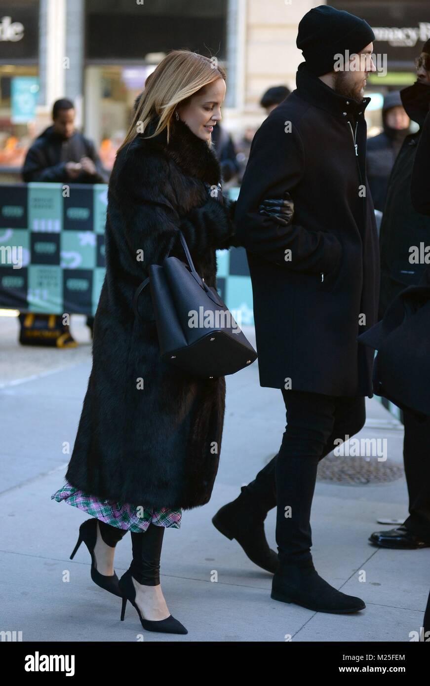 New York, NY, USA. 5th Feb, 2018. Mena Suvari, Michael Hope out and ...