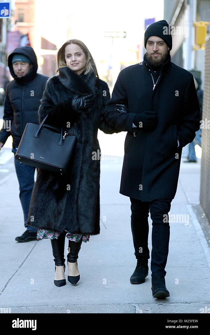 New York, NY, USA. 5th Feb, 2018. Mena Suvari, Michael Hope out and ...