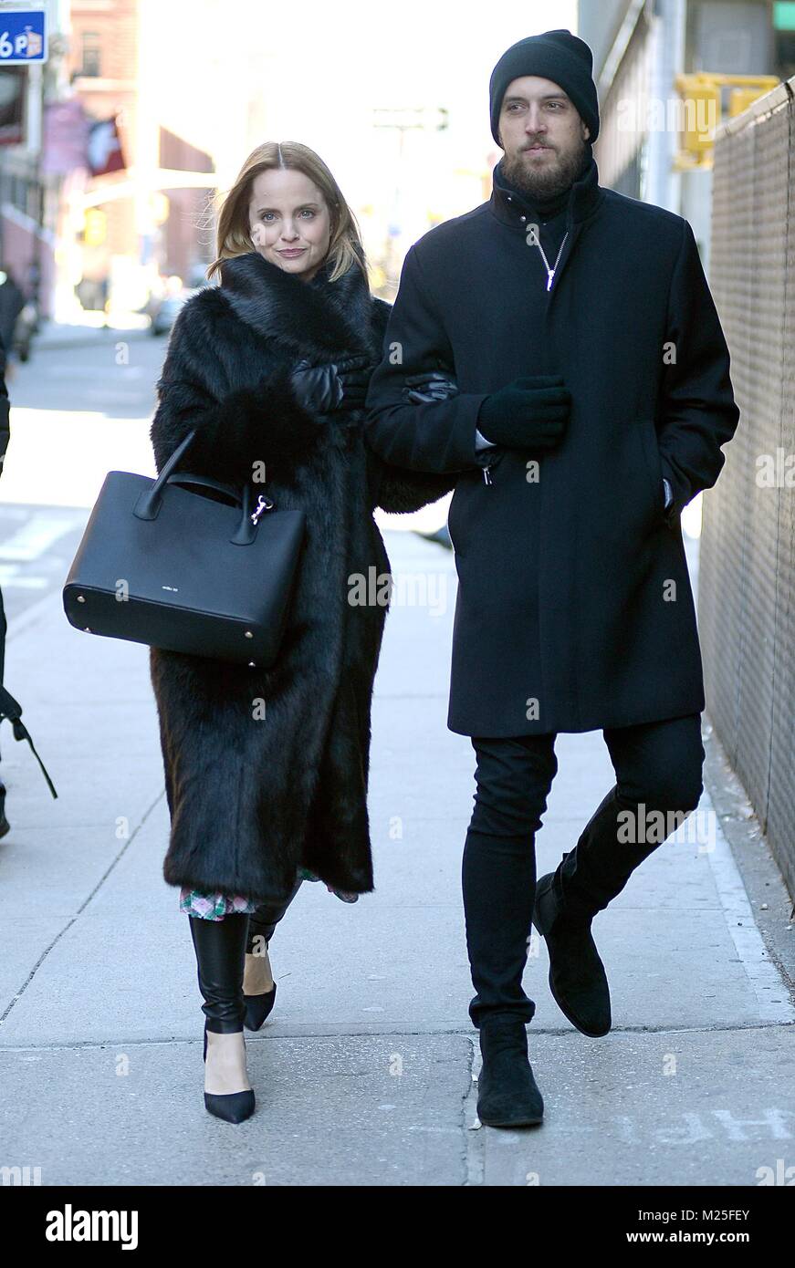 New York, NY, USA. 5th Feb, 2018. Mena Suvari, Michael Hope out and ...