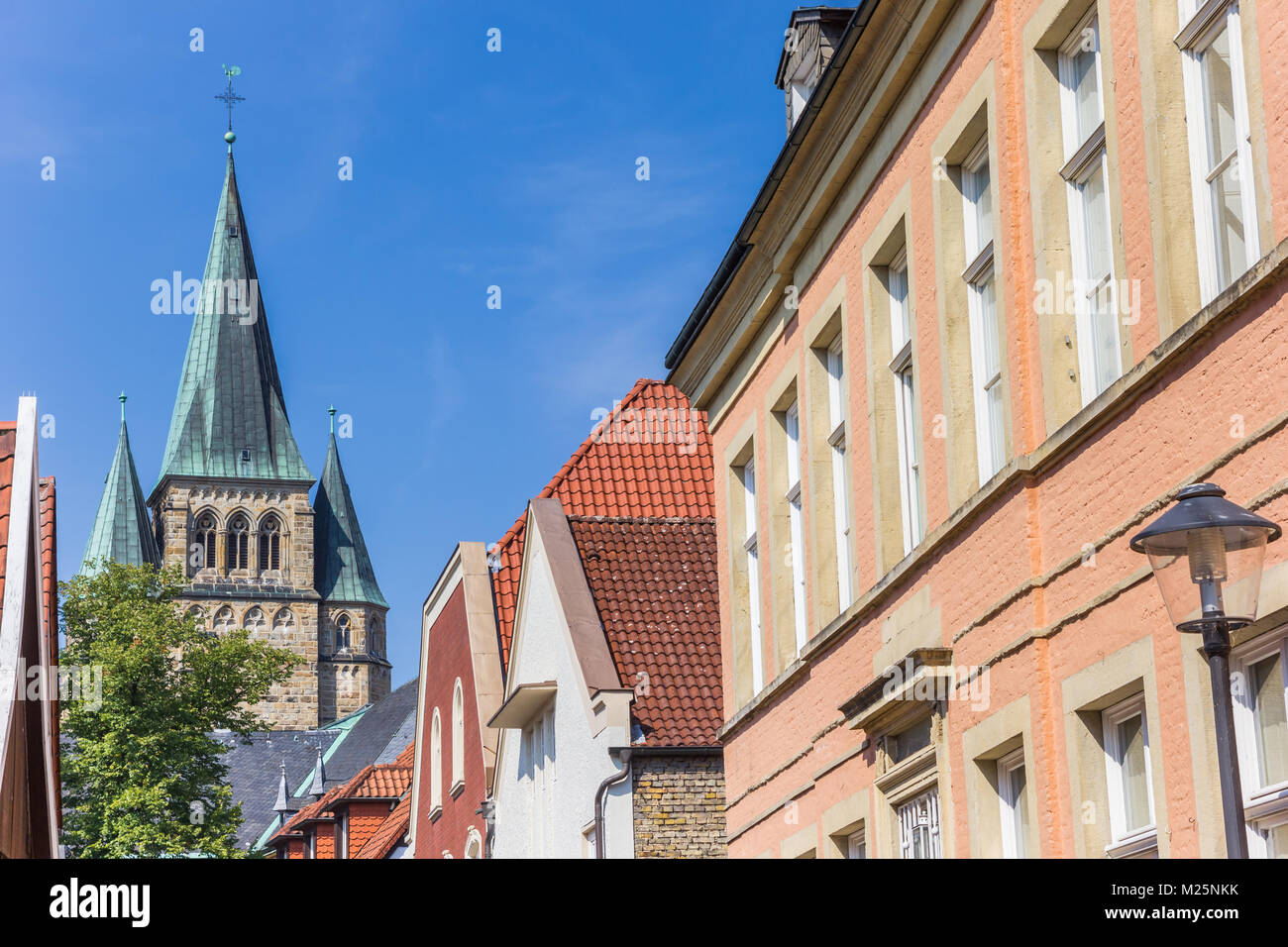 Old houses and the Laurentius church in Warendorf, Germany Stock Photo ...