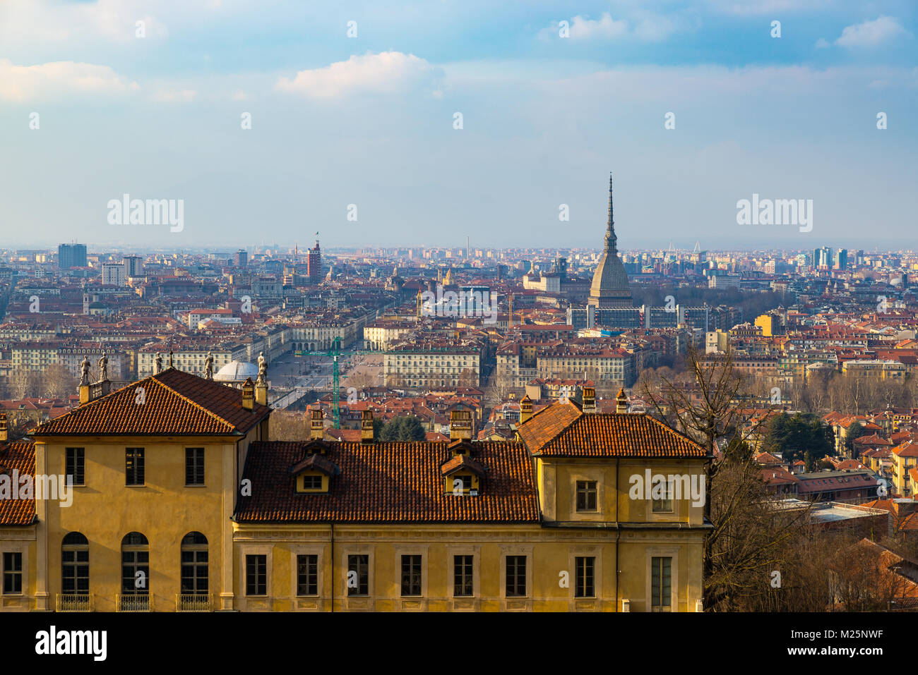 Turin cityscape, Torino, Italy at sunset, panorama with the Mole ...