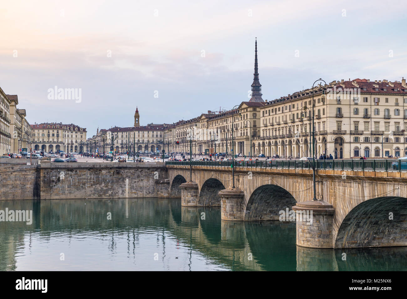 Turin street life, Italy, Torino skyline with the Mole Antonelliana and ...