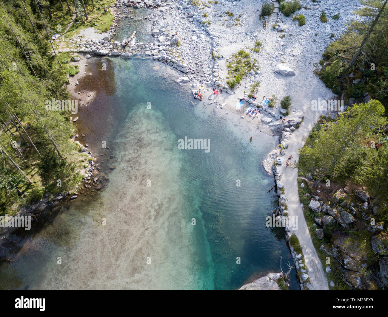 Aerial view of the Mello Valley, Val di Mello, a green valley with ...