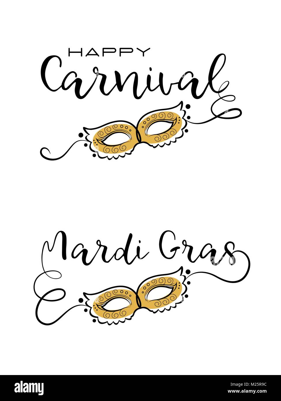 Set of Carnival Title. Handwritten lettering design with elegant golden ...
