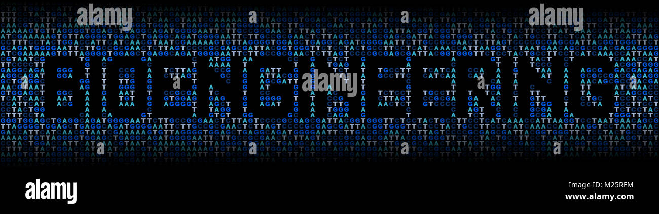 Bioengineering text on DNA genetic code background illustration Stock ...