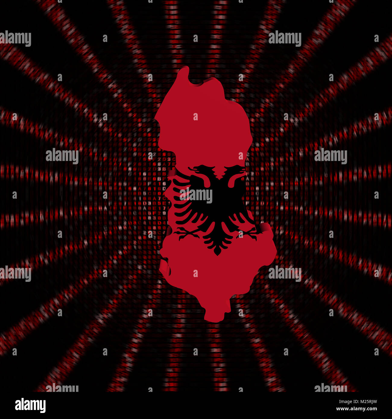 Albania map flag on red hex code burst illustration Stock Photo - Alamy