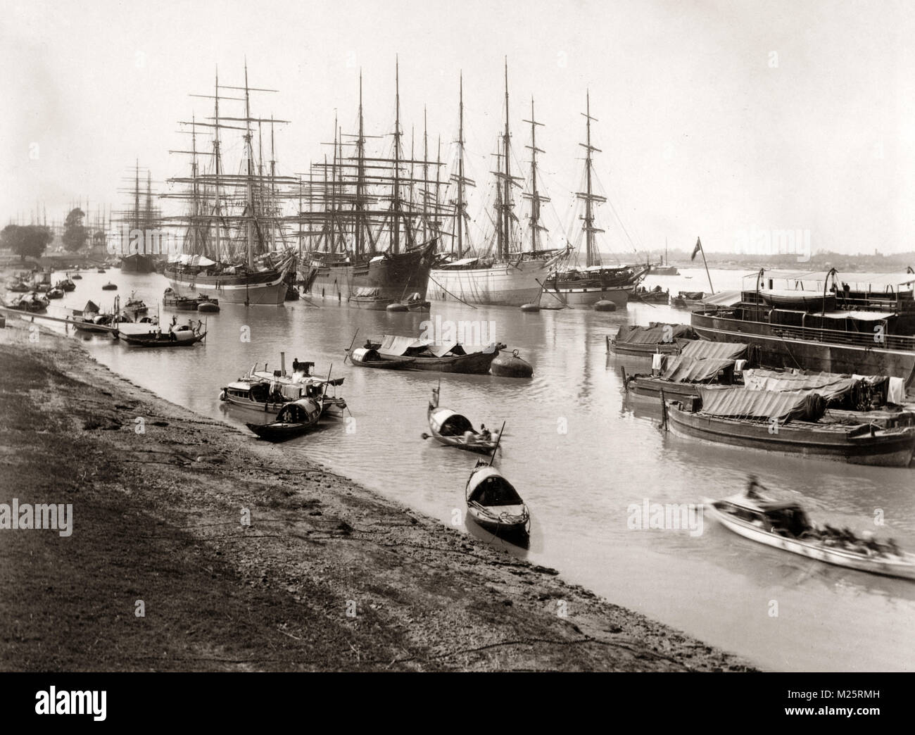 c. 1870s India - ships in the harbour at Calcutta Kolkata Stock Photo ...