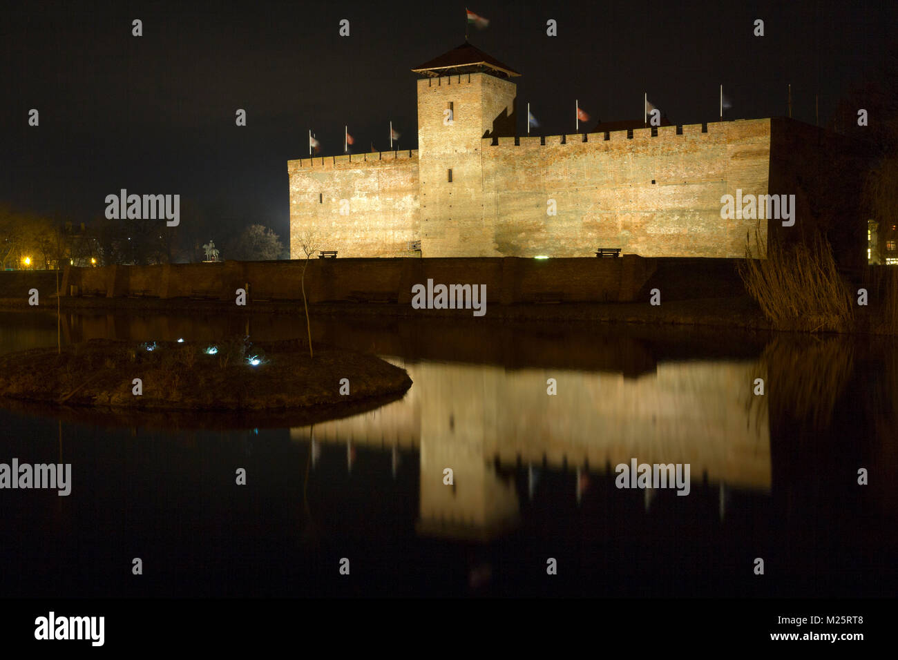 Gyula castle by night in Gyula, Hungary Stock Photo - Alamy