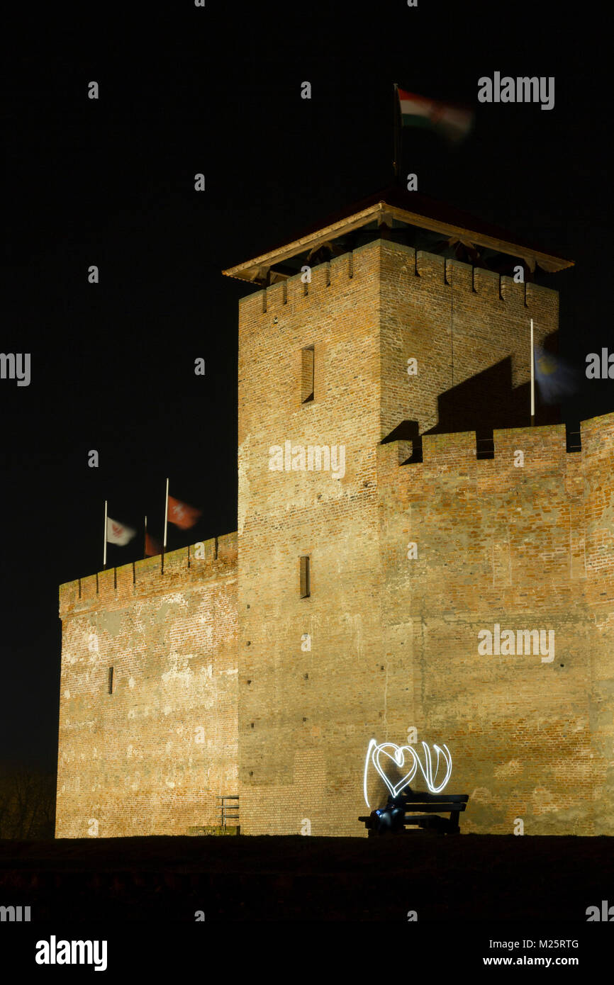 Gyula castle by night in Gyula, Hungary Stock Photo - Alamy