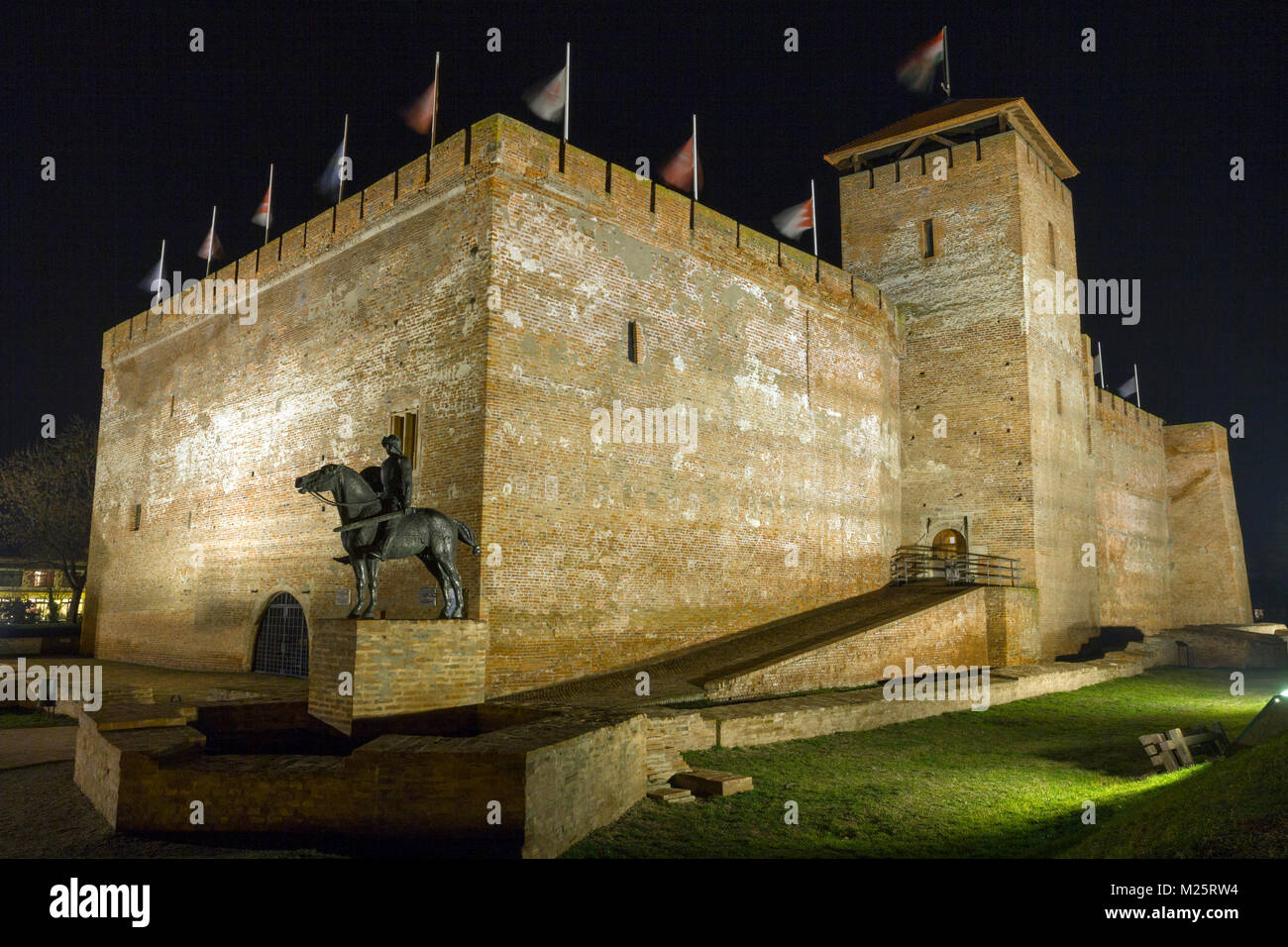 Gyula castle by night in Gyula, Hungary Stock Photo - Alamy