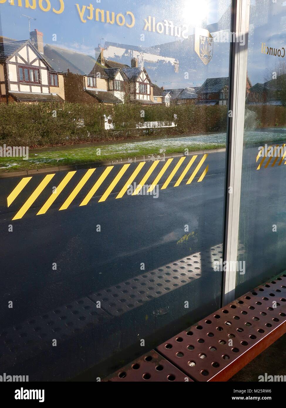 Suffolk County Council bus stop near Battles Lane, Grange Farm ...