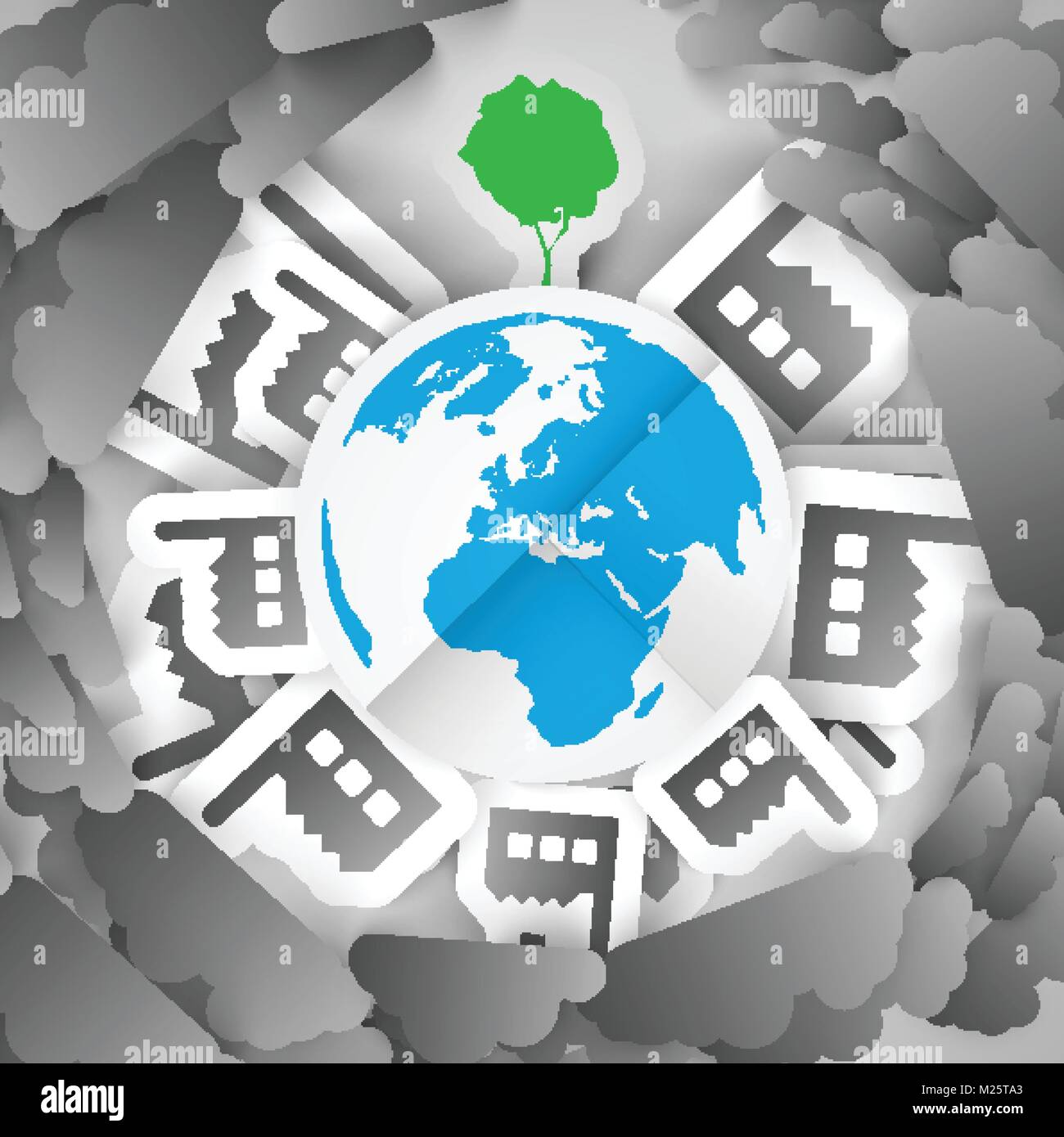 Paper earth illustration with factory, vector Stock Vector Image & Art ...