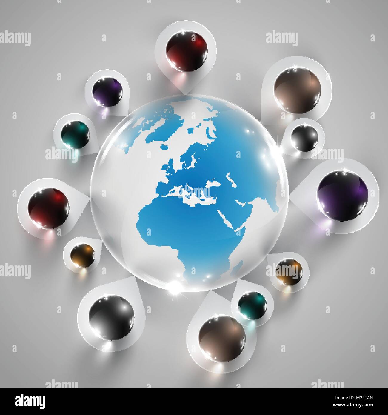 Globe with pins vector Stock Vector Image & Art - Alamy