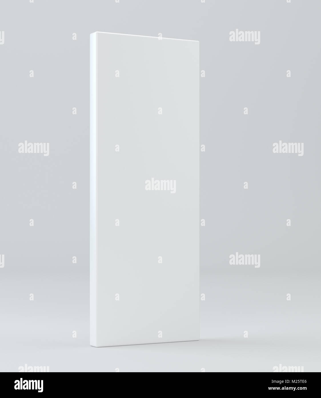 White package blank box from top front side angle. 3D illustration on ...