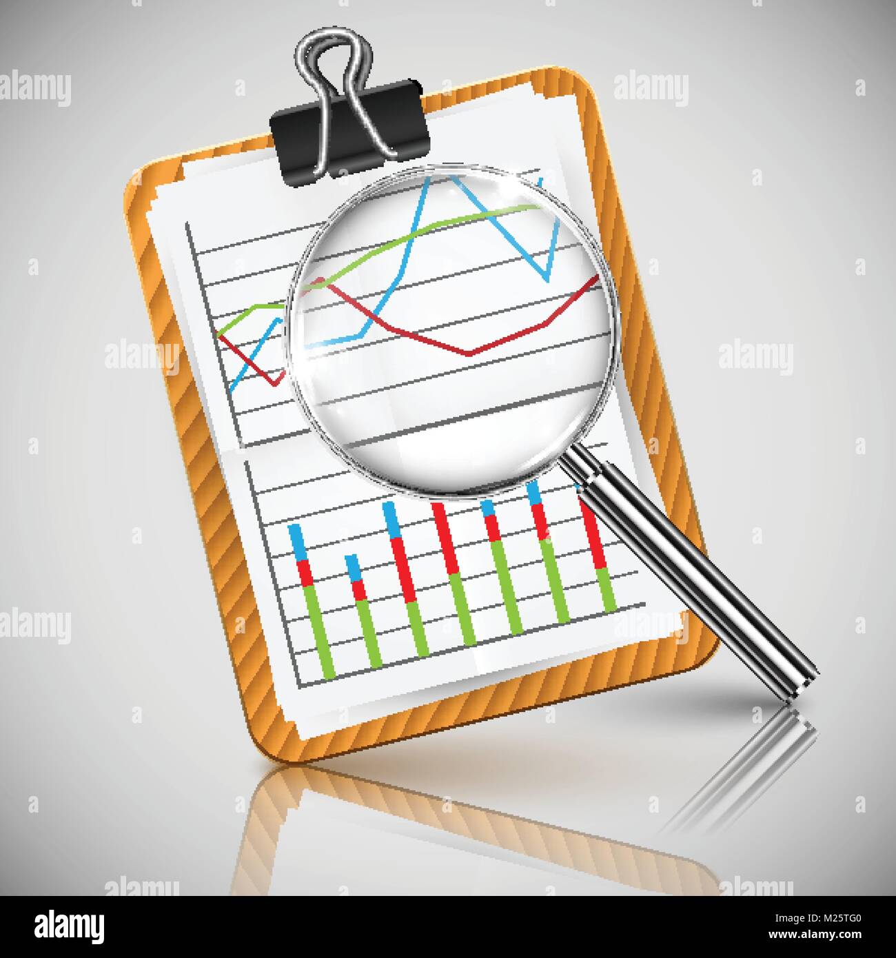 Vector illustration of a document table with a magnifier Stock Vector ...