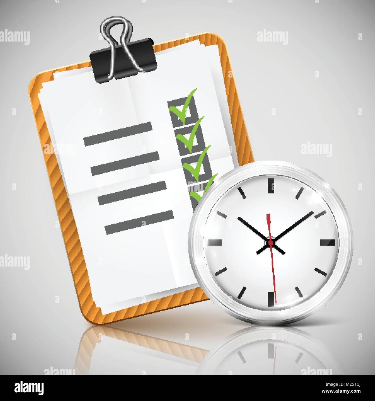 Vector illustration of office clock and check list Stock Vector Image ...