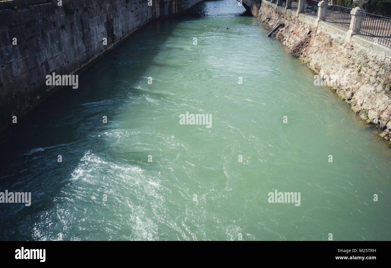 Tajo river. Gardens of the city of Aranjuez, located in Spain. Stone ...