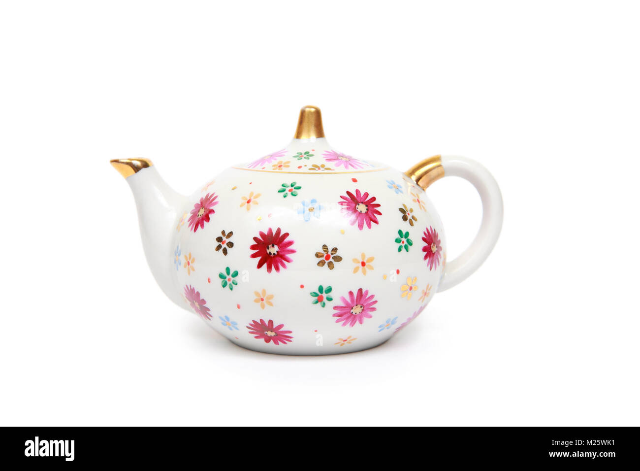 Teapot decorated with flowers isolated on a white background Stock ...