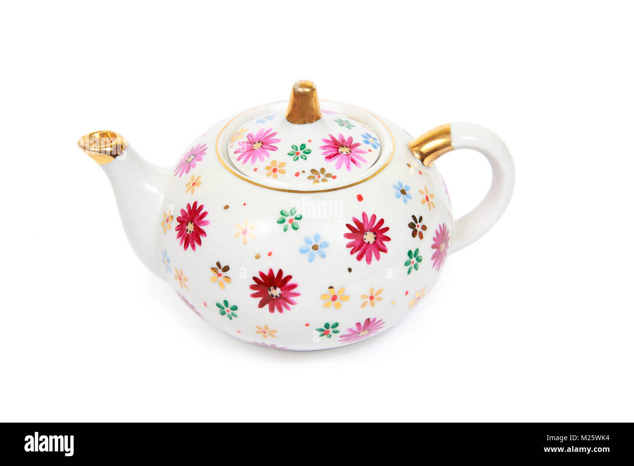 Teapot decorated with flowers isolated on a white background Stock ...