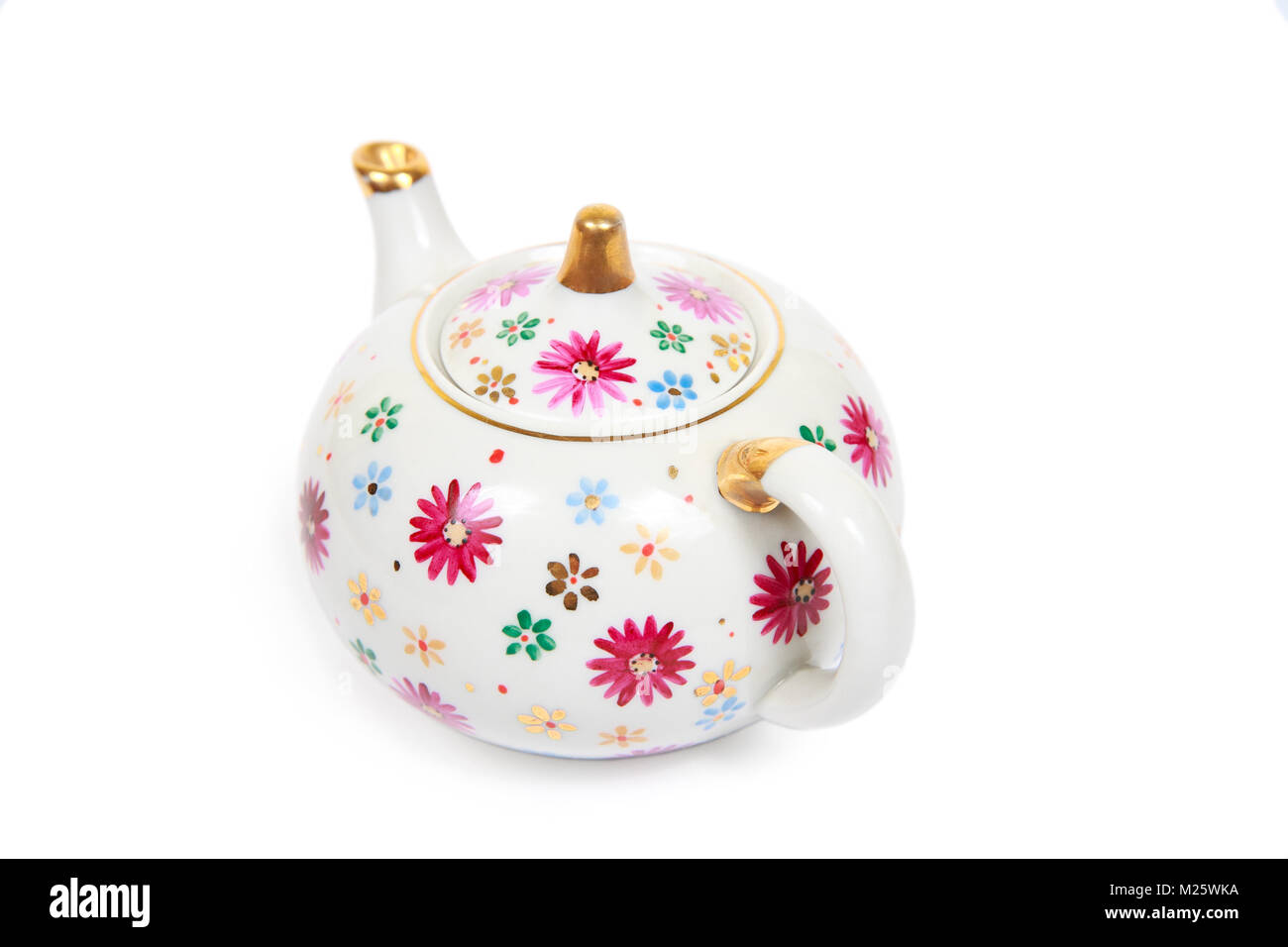 Teapot decorated with flowers isolated on a white background Stock ...