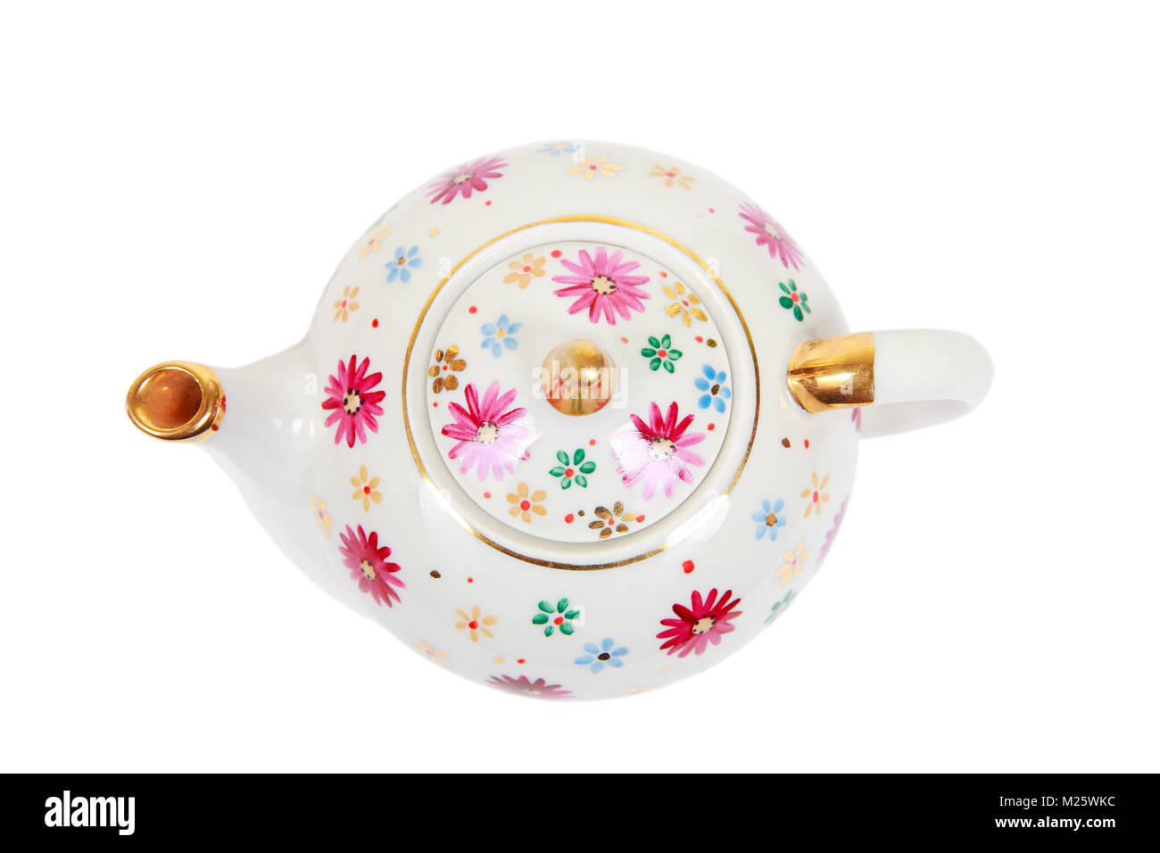 Teapot decorated with flowers isolated on a white background Stock ...