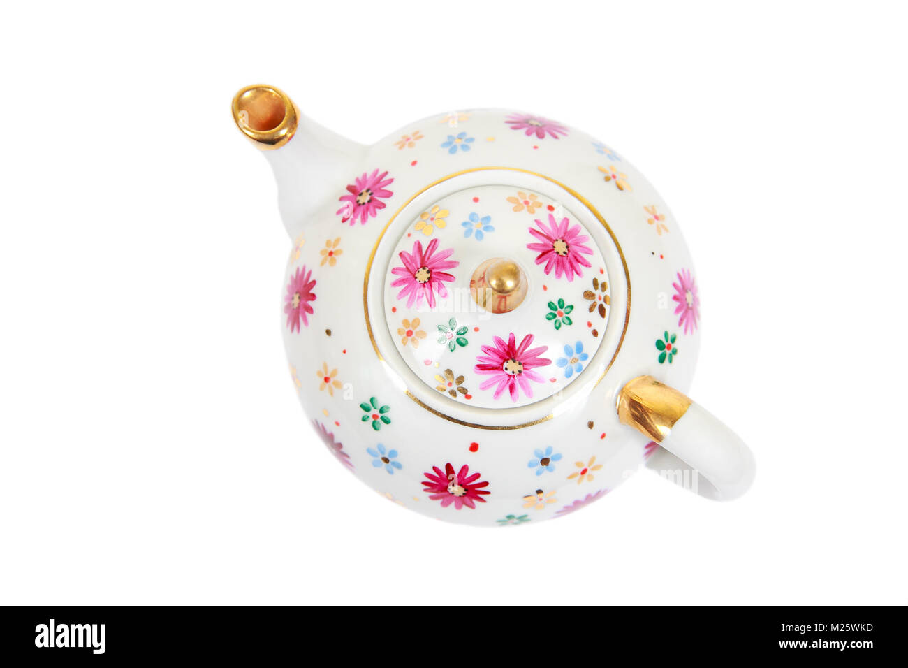 Teapot decorated with flowers isolated on a white background Stock ...