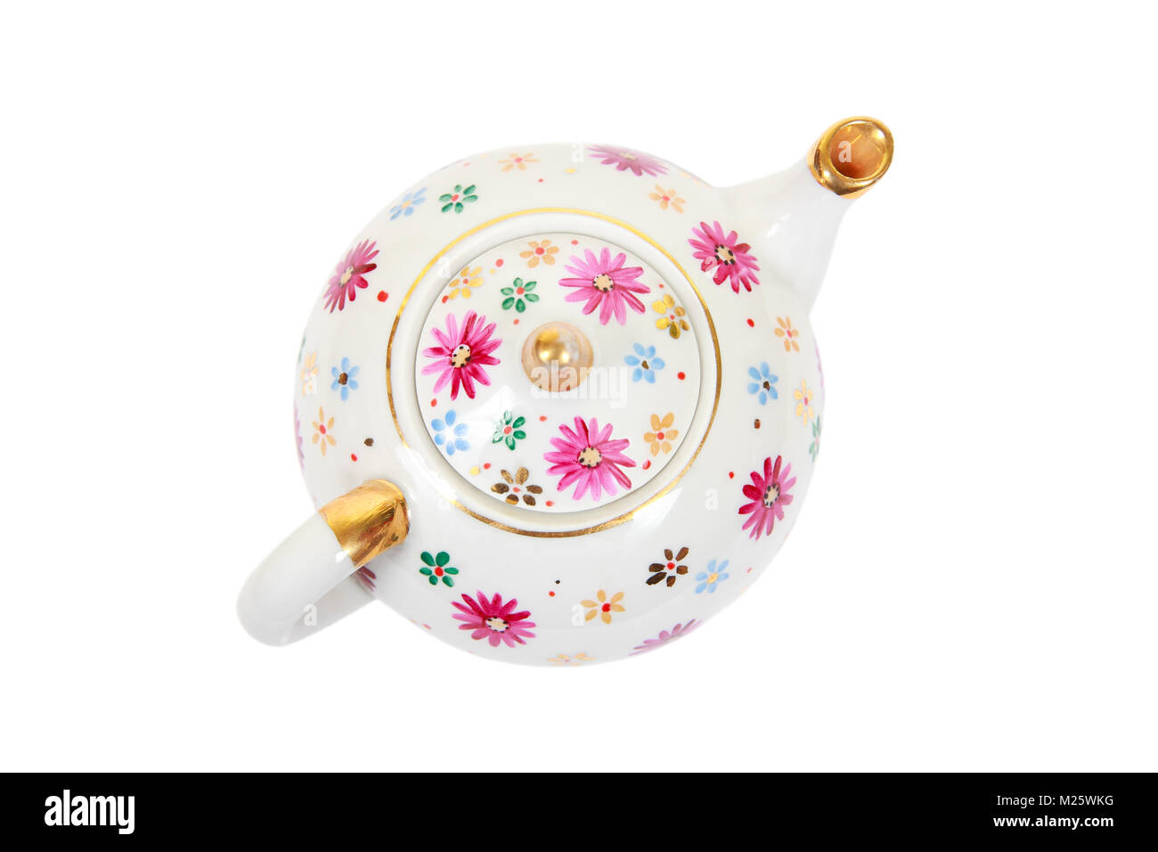 Teapot decorated with flowers isolated on a white background Stock ...