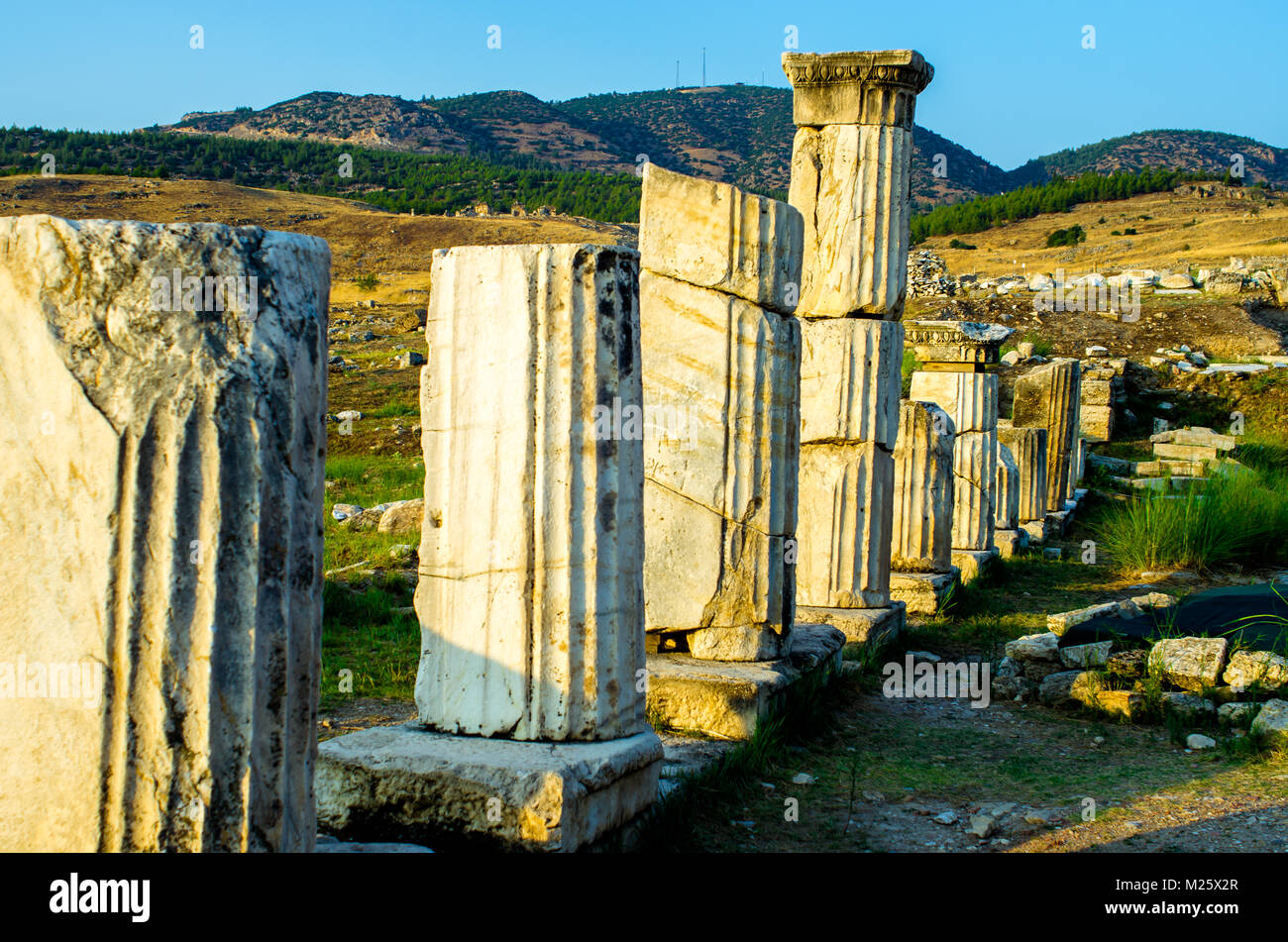 Antique columns in Hierapolis, Pamukkale, Turkey Stock Photo - Alamy