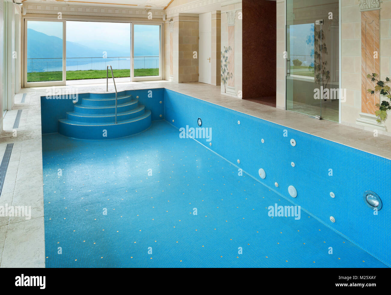 Interior, luxury villa, pool decorated with frescoes Stock Photo - Alamy