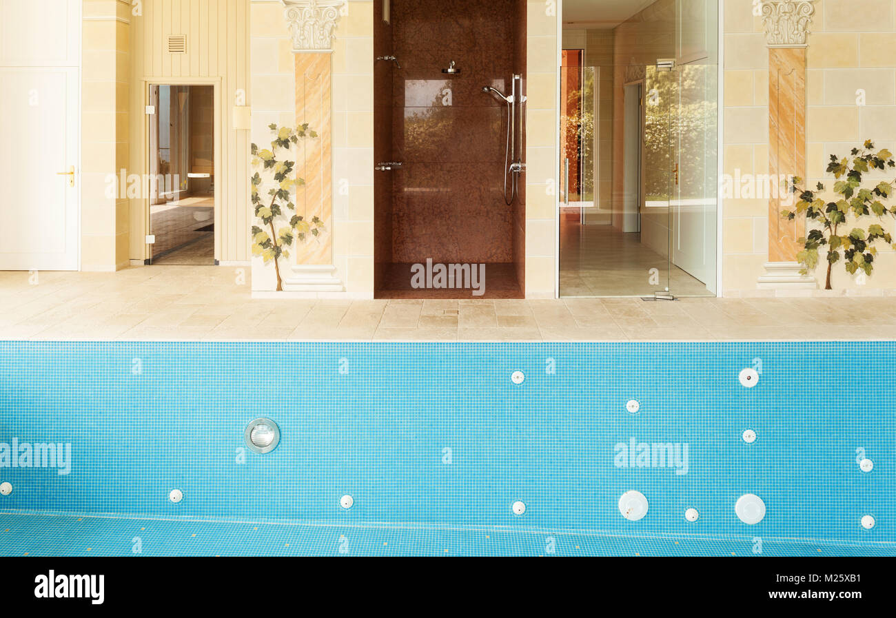 Interior, luxury villa, pool decorated with frescoes Stock Photo - Alamy