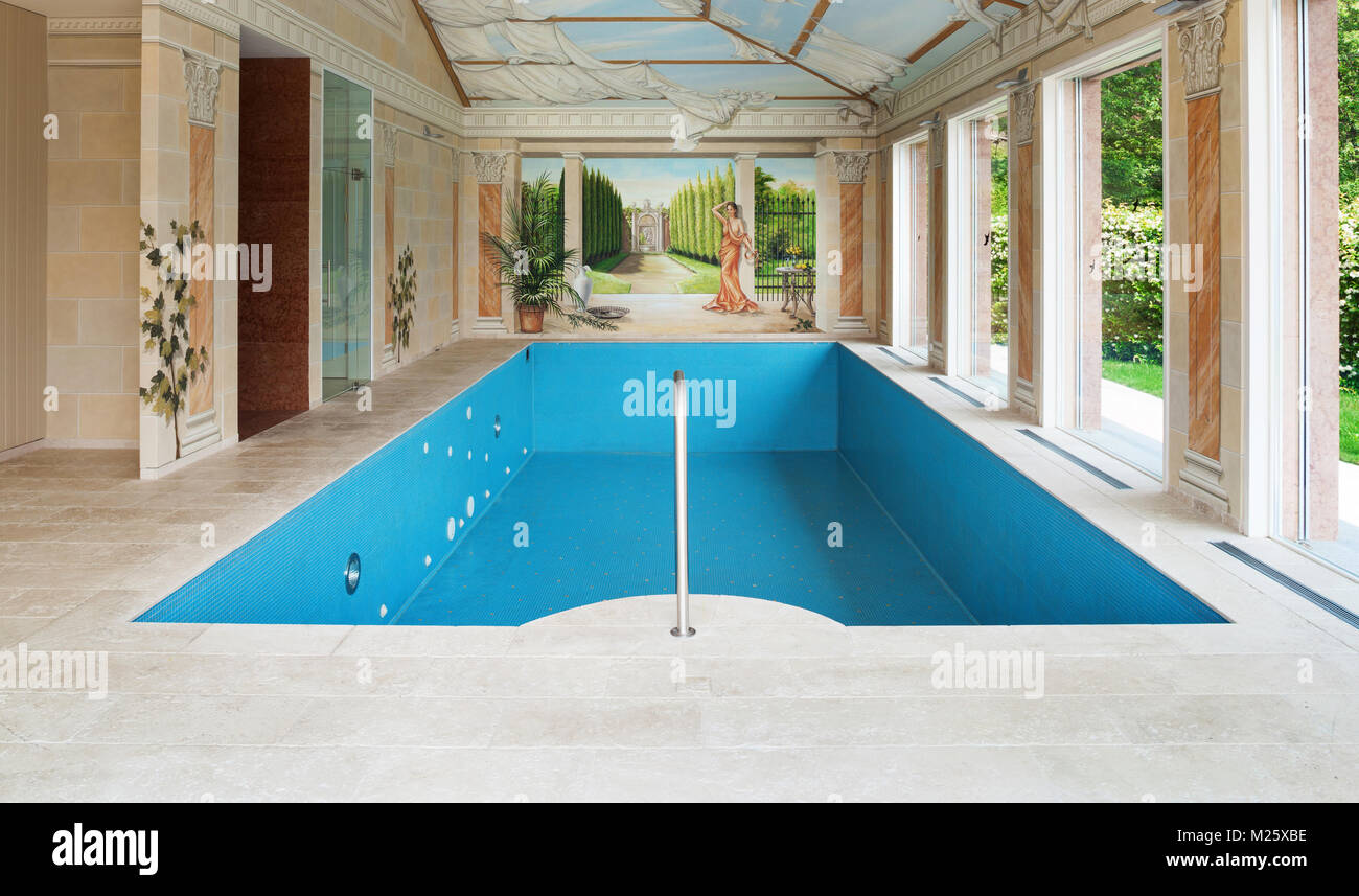 Interior, luxury villa, pool decorated with frescoes Stock Photo - Alamy