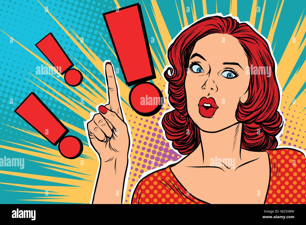 Exclamation point and surprised pop art woman Stock Vector Image & Art ...
