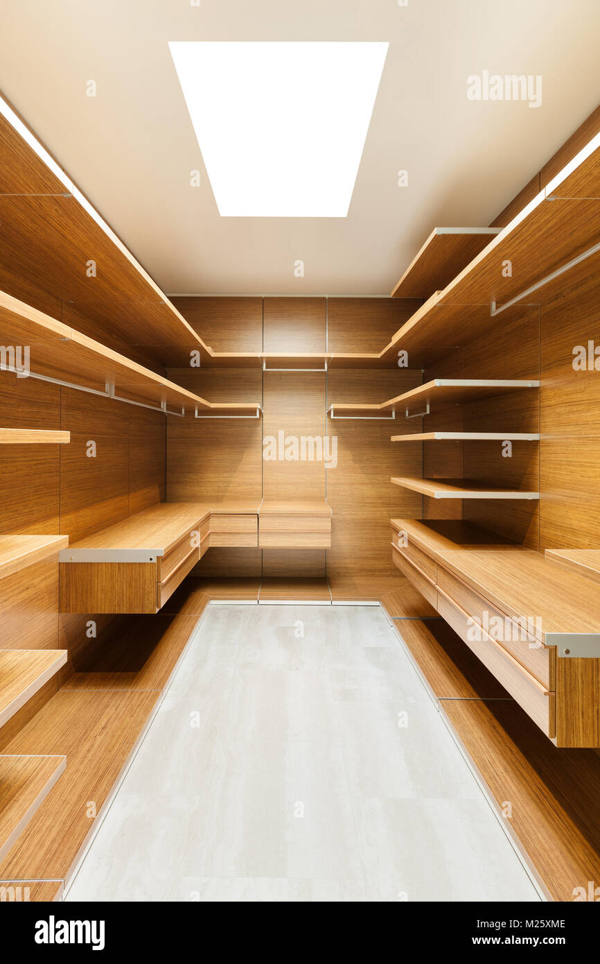 wide wooden dressing room, interior of a modern house Stock Photo - Alamy