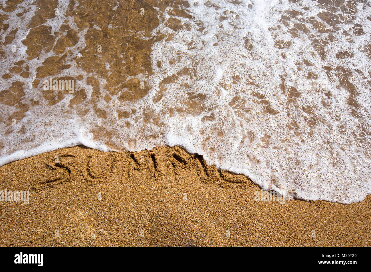 Beach background with summer written in sand. Wave and sand border ...