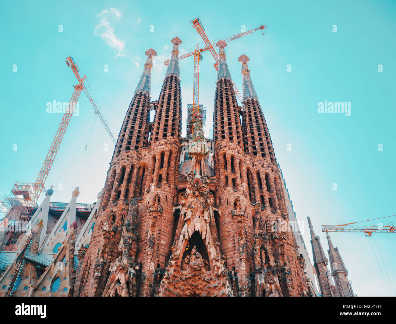 Frontal view of this architecture masterpiece, "La Sagrada Familia" by ...