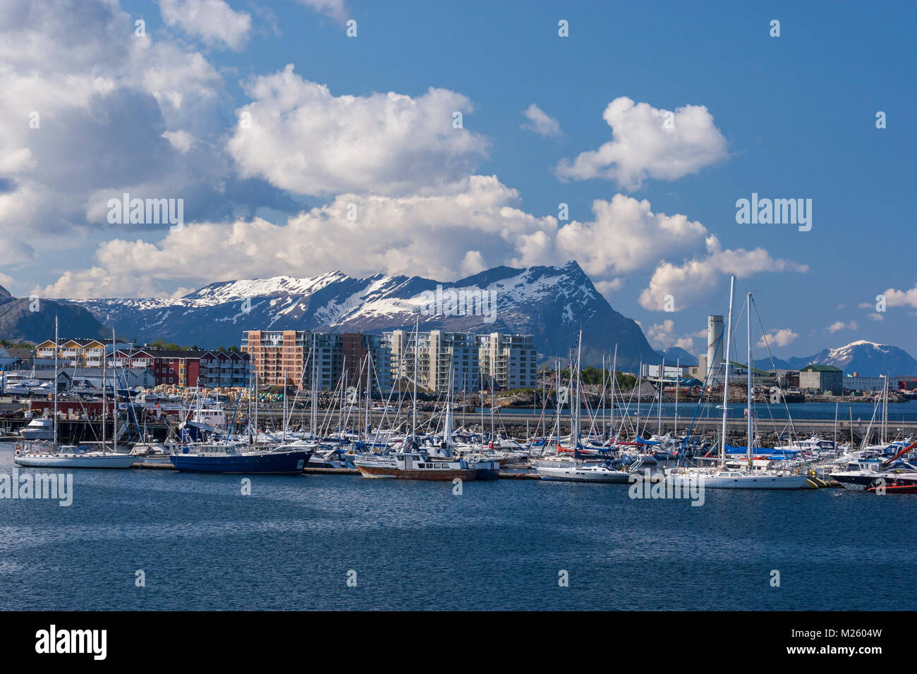 Bodo with sailing ships in the harbor from the Ferry to Moskenes ...