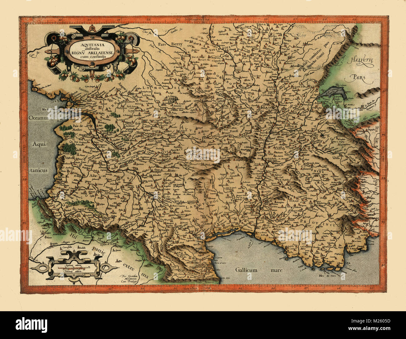 Historical map of Aquitaine, France circa 1685 Stock Photo - Alamy