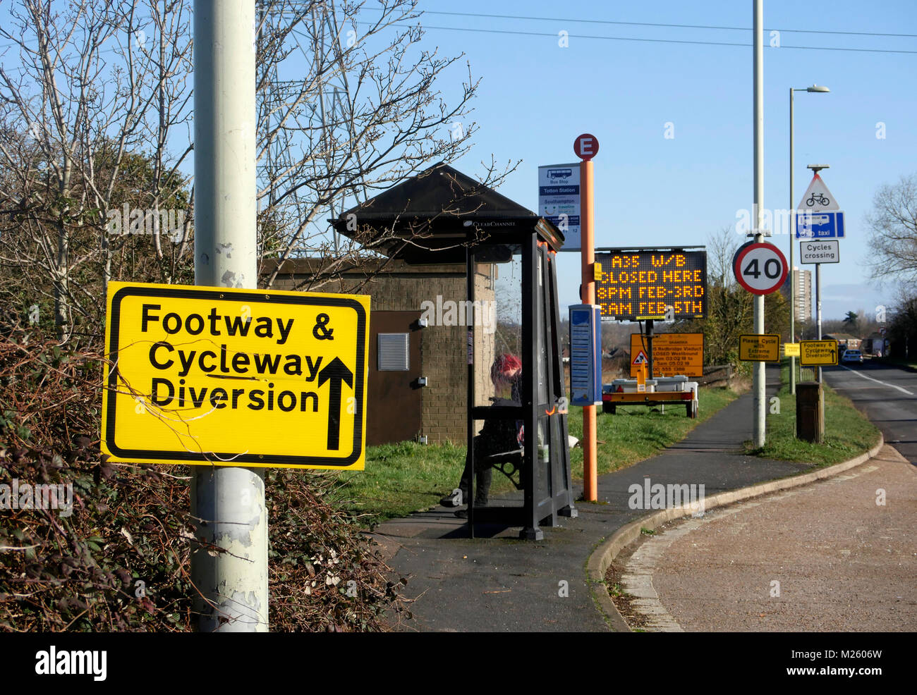 Signage showing road closure and diversion for pedestrian and cylists ...