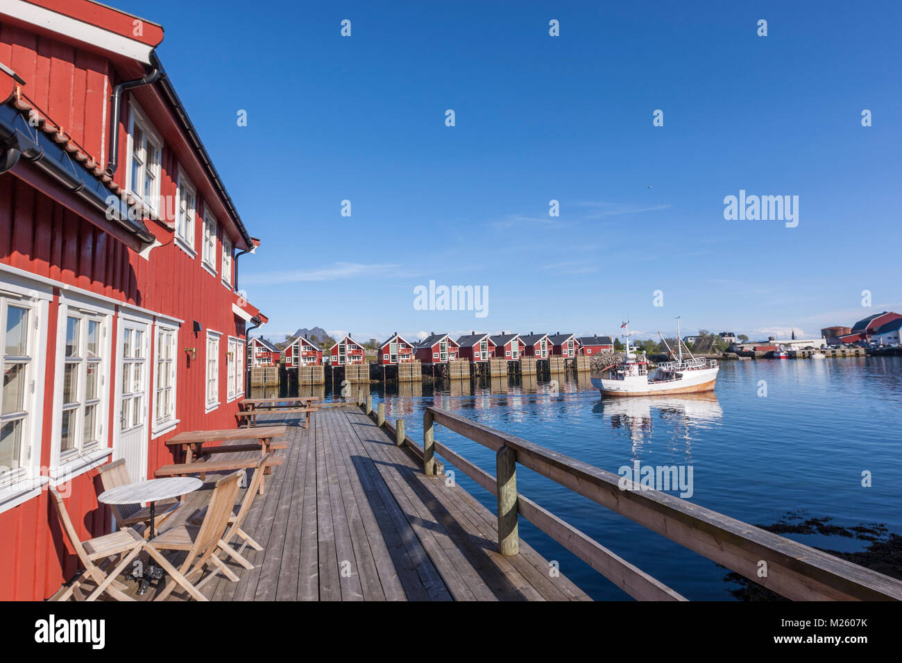 Modern red wooden Rorbu in Svolvær, island of Austvågøya, Lofoten ...