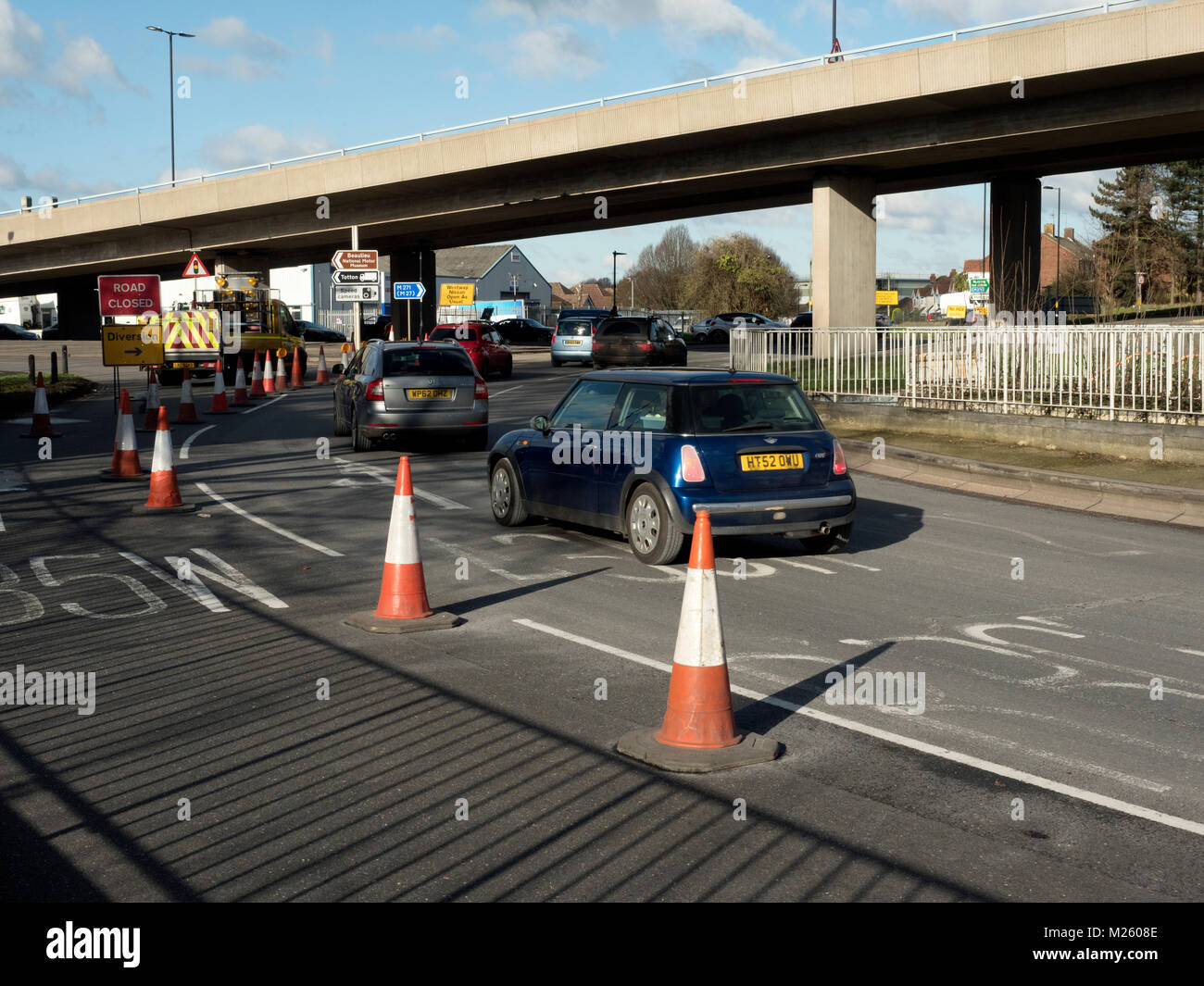 Traffic navigating the Redbridge roundabout when road closure is in ...