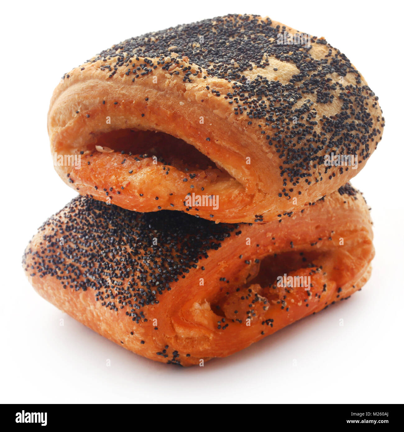 Tebirkes a Danish bread with poppy seeds over white background Stock ...