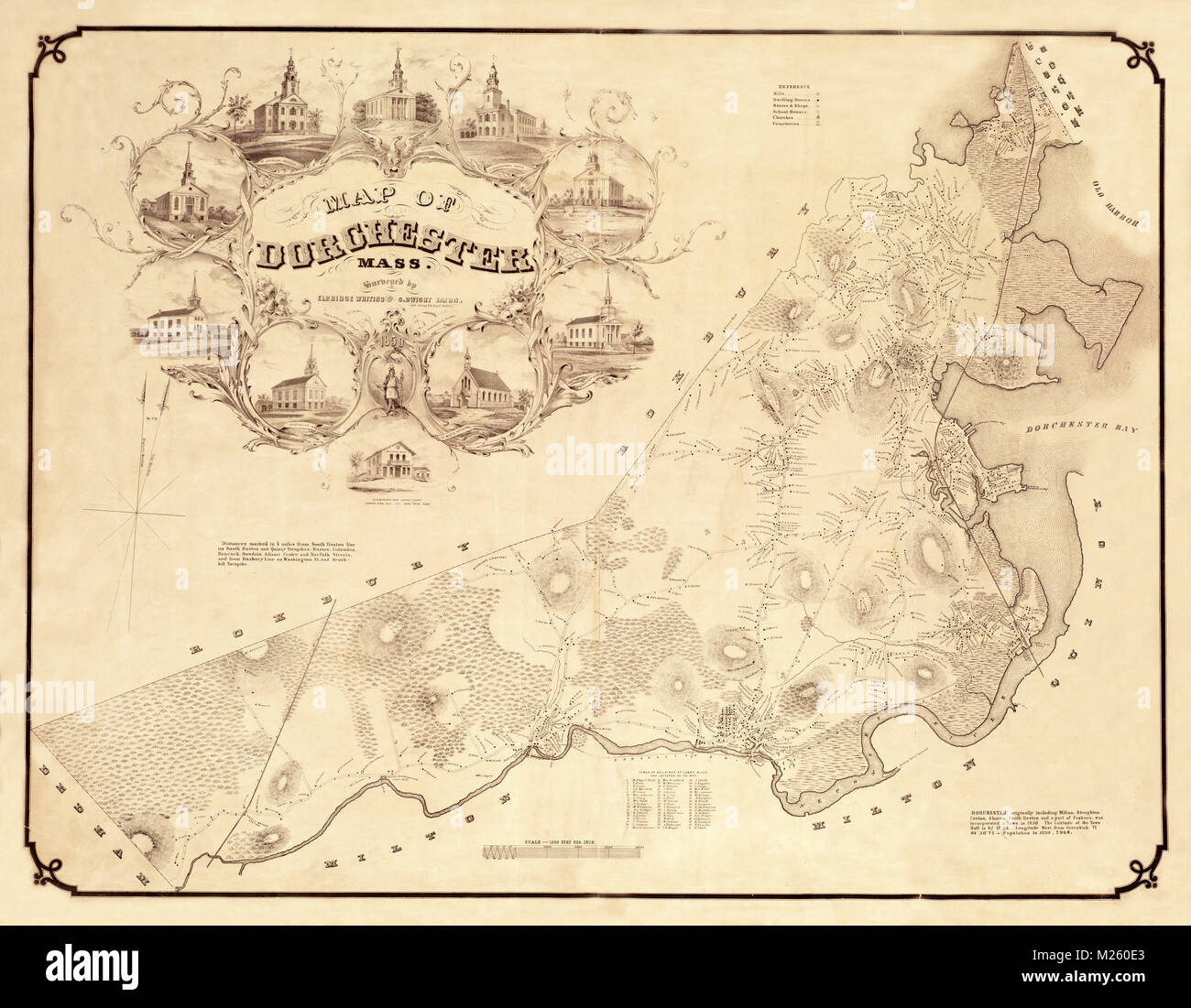 Historical map of Dorchester, Massachusetts circa 1850 Stock Photo - Alamy