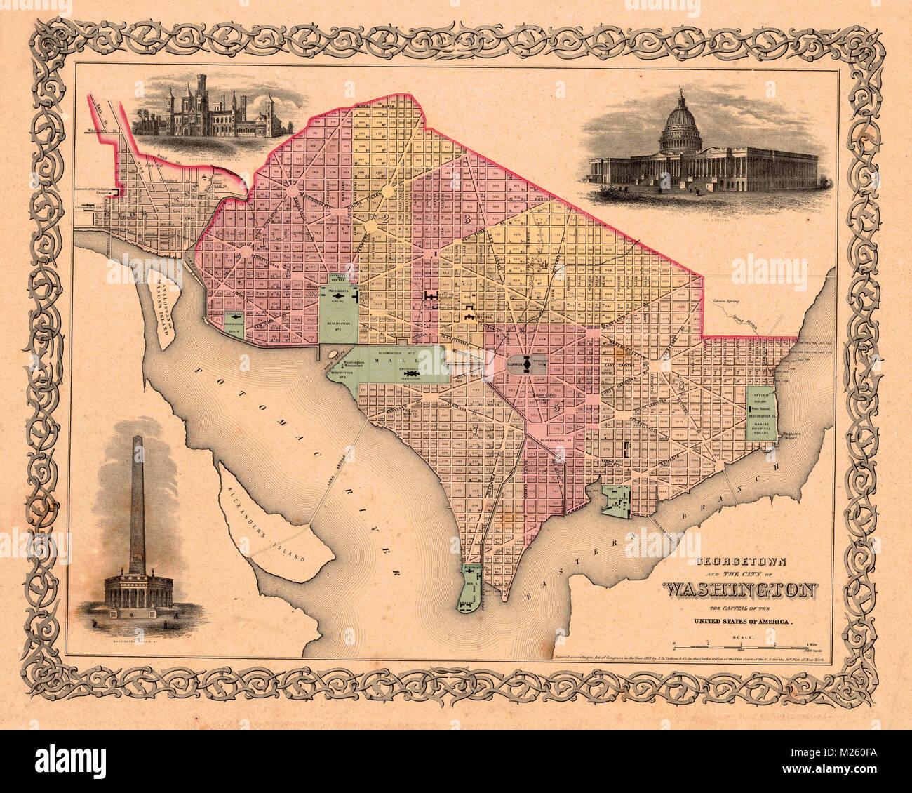 Historical map of Georgetown, Washington circa 1856 Stock Photo - Alamy