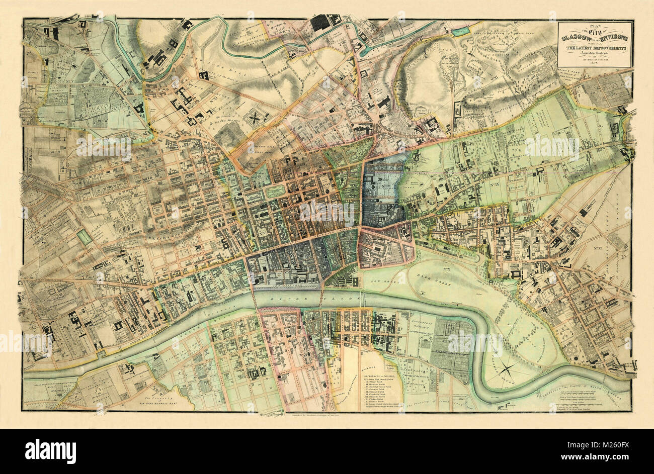 Historical map of Glasgow circa 1828 including names of landowners ...